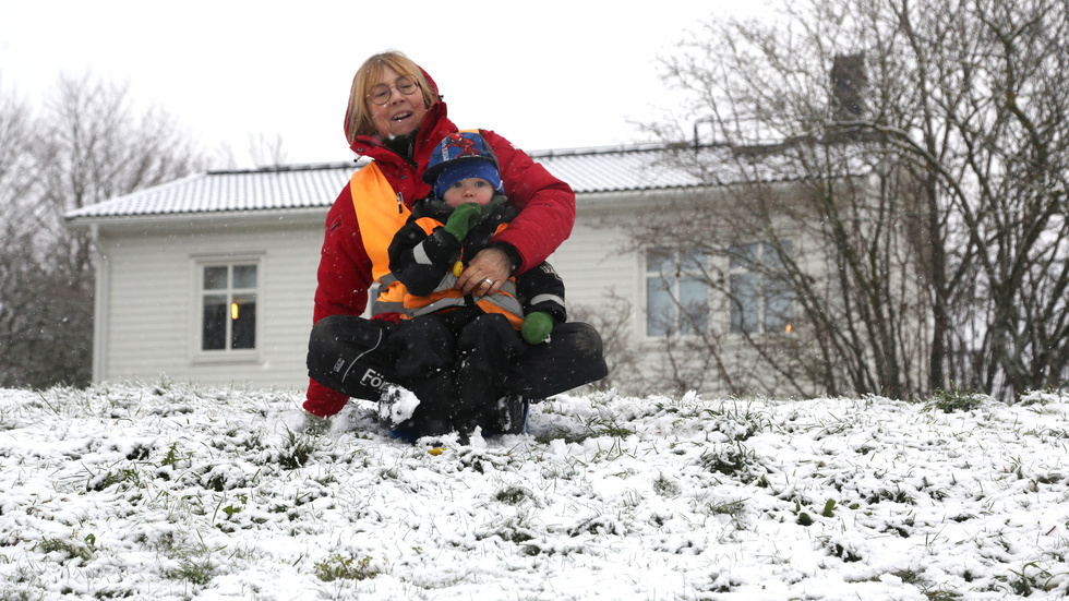 Jubel i backen när snön landade på marken