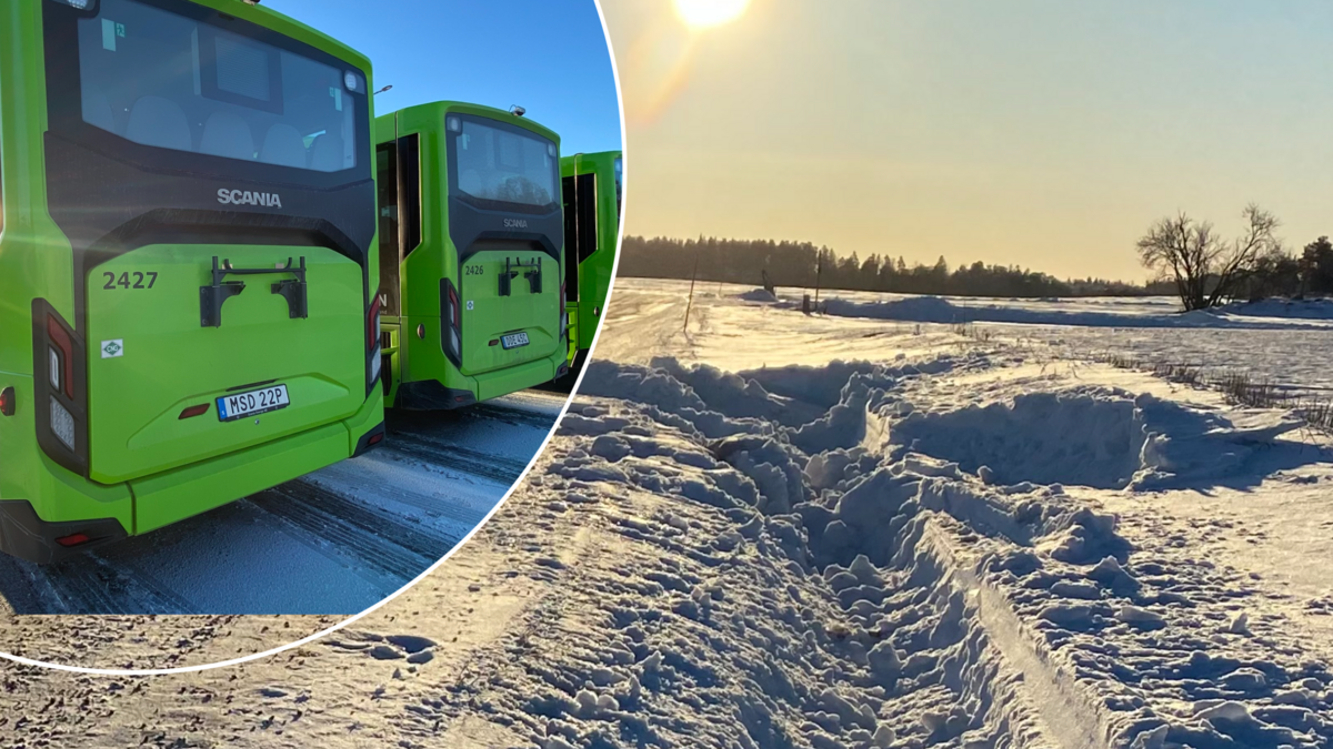 Morgondramatiken: Skolbuss gled av vägen och fastnade i ett dike