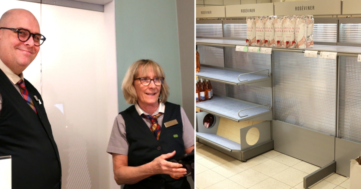 Flera hyllor tomma på Systembolaget i Visby