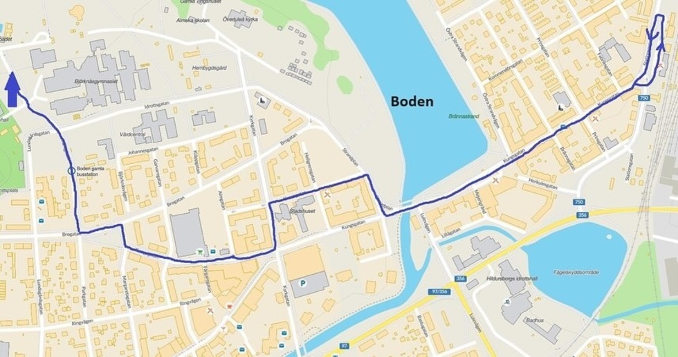 Karta: Studentflakens väg genom Luleå och Boden